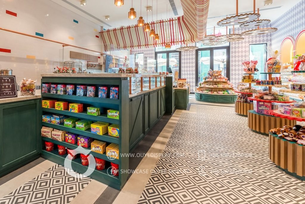 Sweet shop counter design for custom chocolate shop decoration