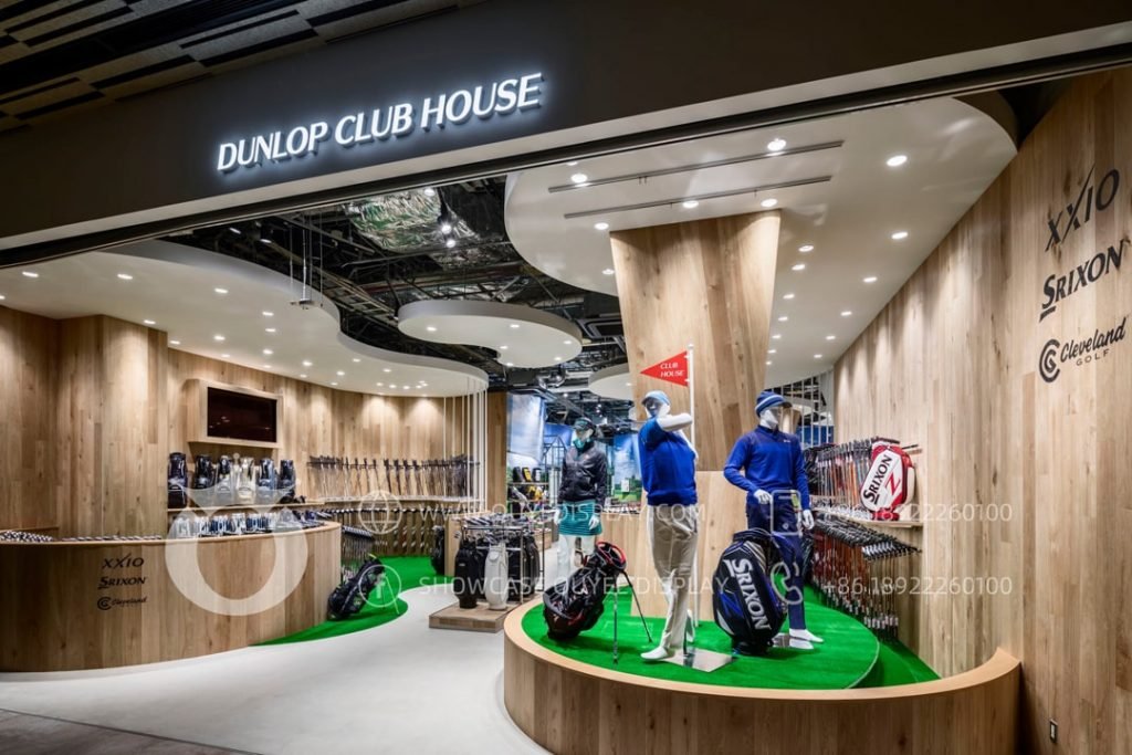 Customizable golf shop interior decoration wood shelf