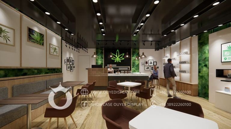 Vape shop interior design ideas-Wooden display counter design