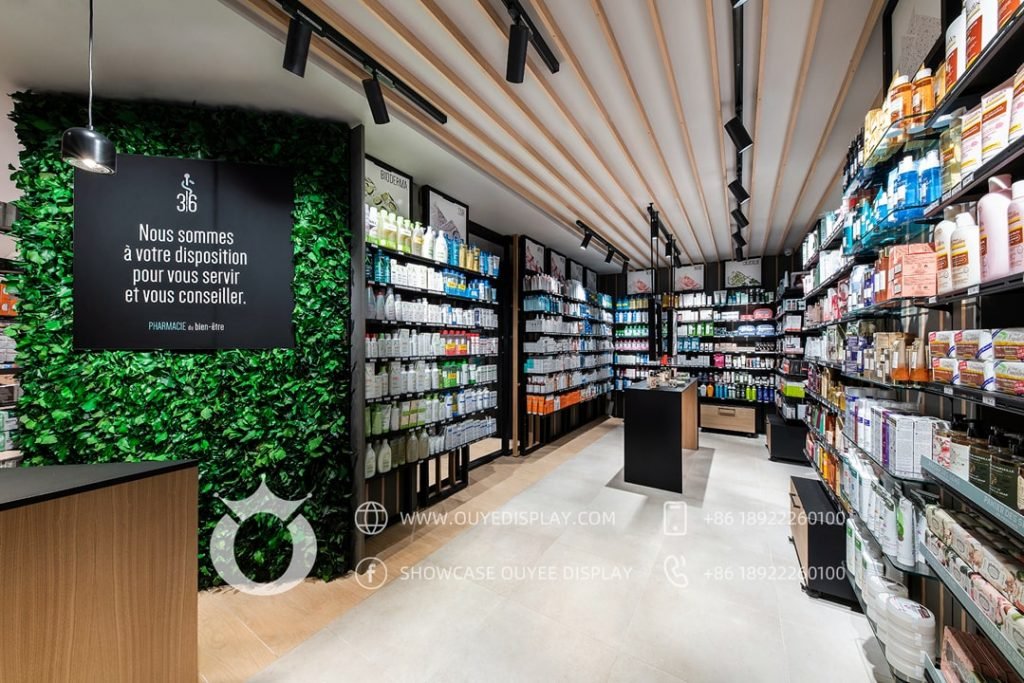 Retail pharmacy shop counter interior decoration design
