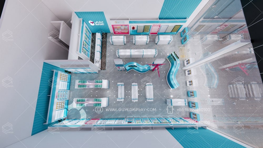 Retail medical shop display furniture interior decoration design