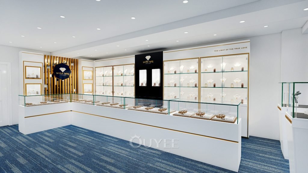 Glass Gold Trim Display Cases Jewelry Cabinet | OUYEE