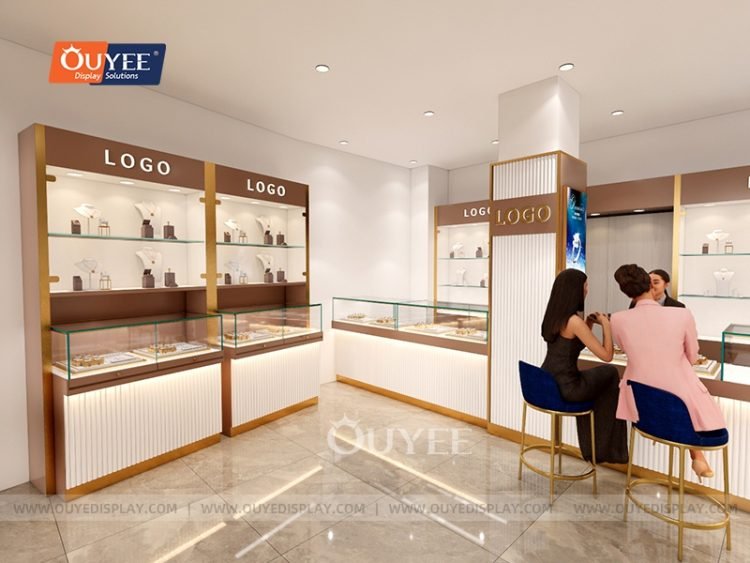 Modern Glass Counter Gold Frame Jewelry Display Showcase - store ...