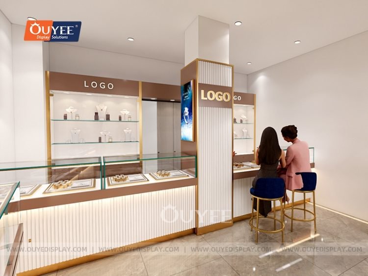 Modern Glass Counter Gold Frame Jewelry Display Showcase - store ...