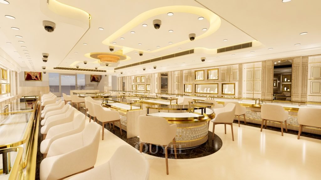 Elegant White Gold Jewelry Store Layout Design - OUYEE