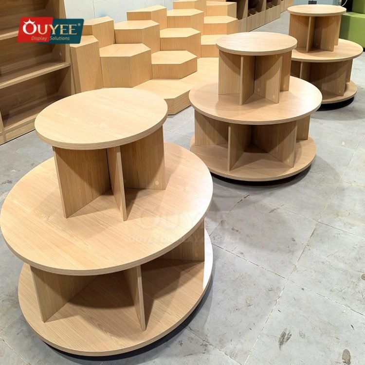 Natural Wood Round Tiered Display Stand Set | Custom Display Stand ...